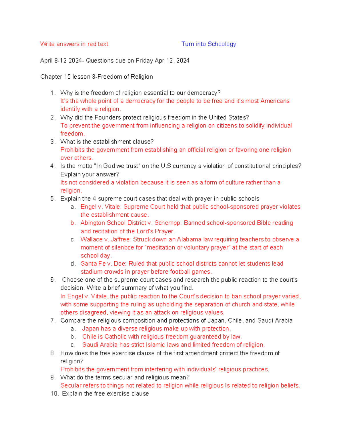 April 8-12 Lesson Questions - Write answers in red text Turn into ...