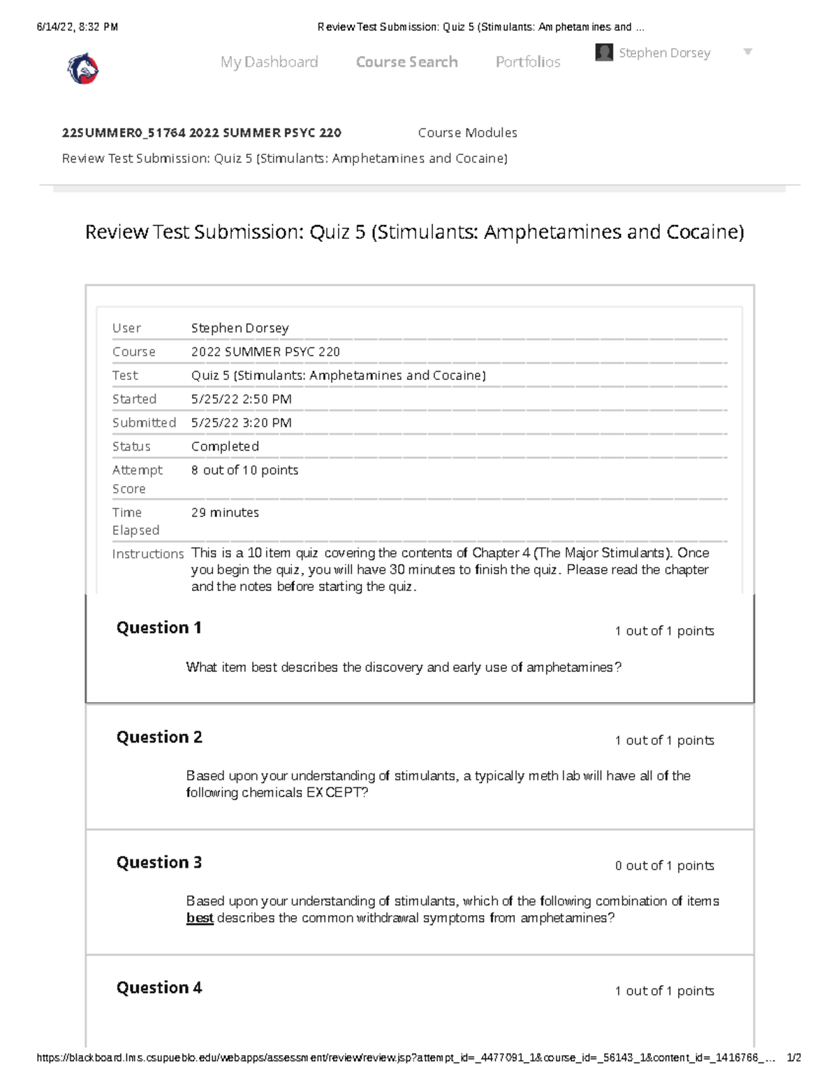 Review Test Submission Quiz 5 (Stimulants Amphetamines and - .. - Studocu