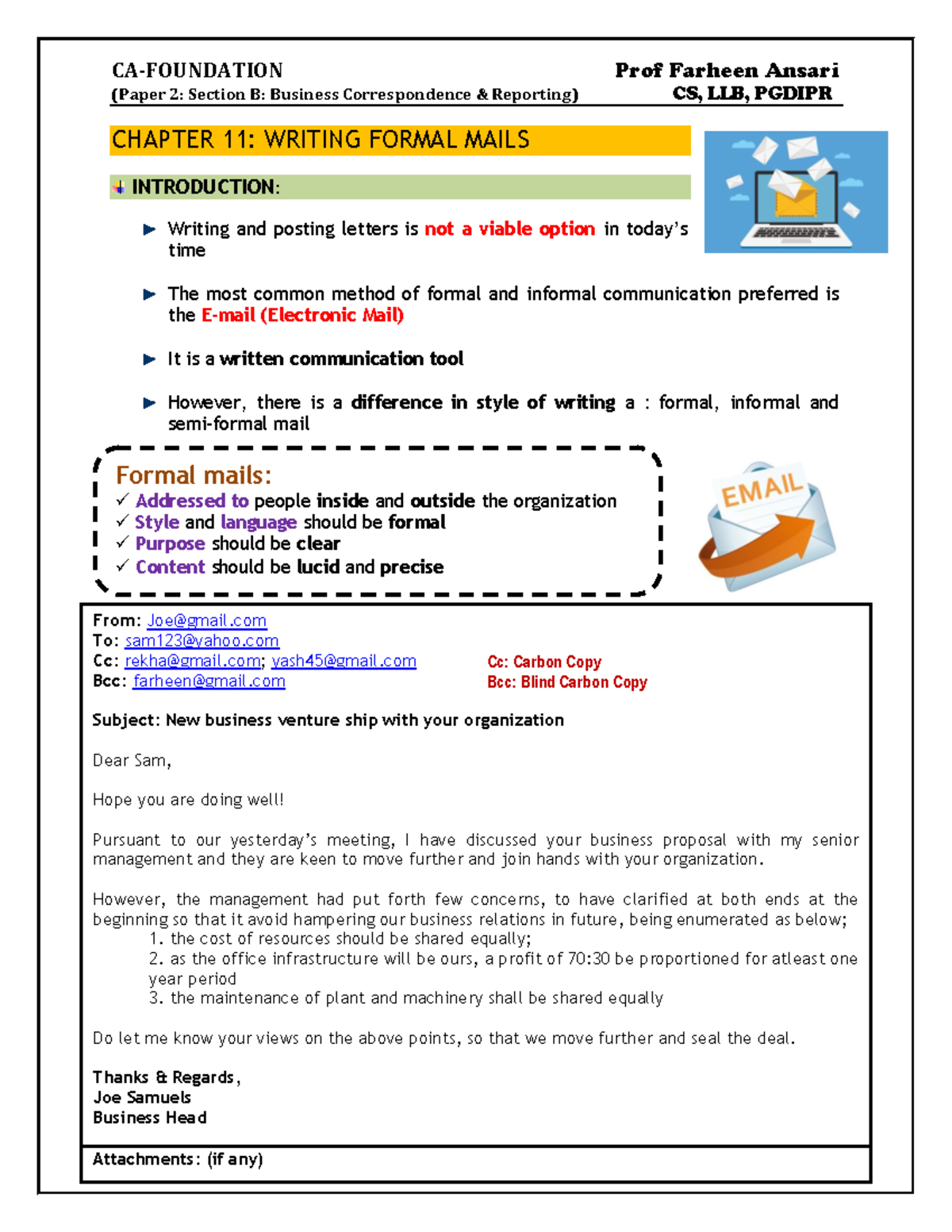 CAFC Business Communication Chp 11 Writing Emails - Prof Farheen Ansari ...