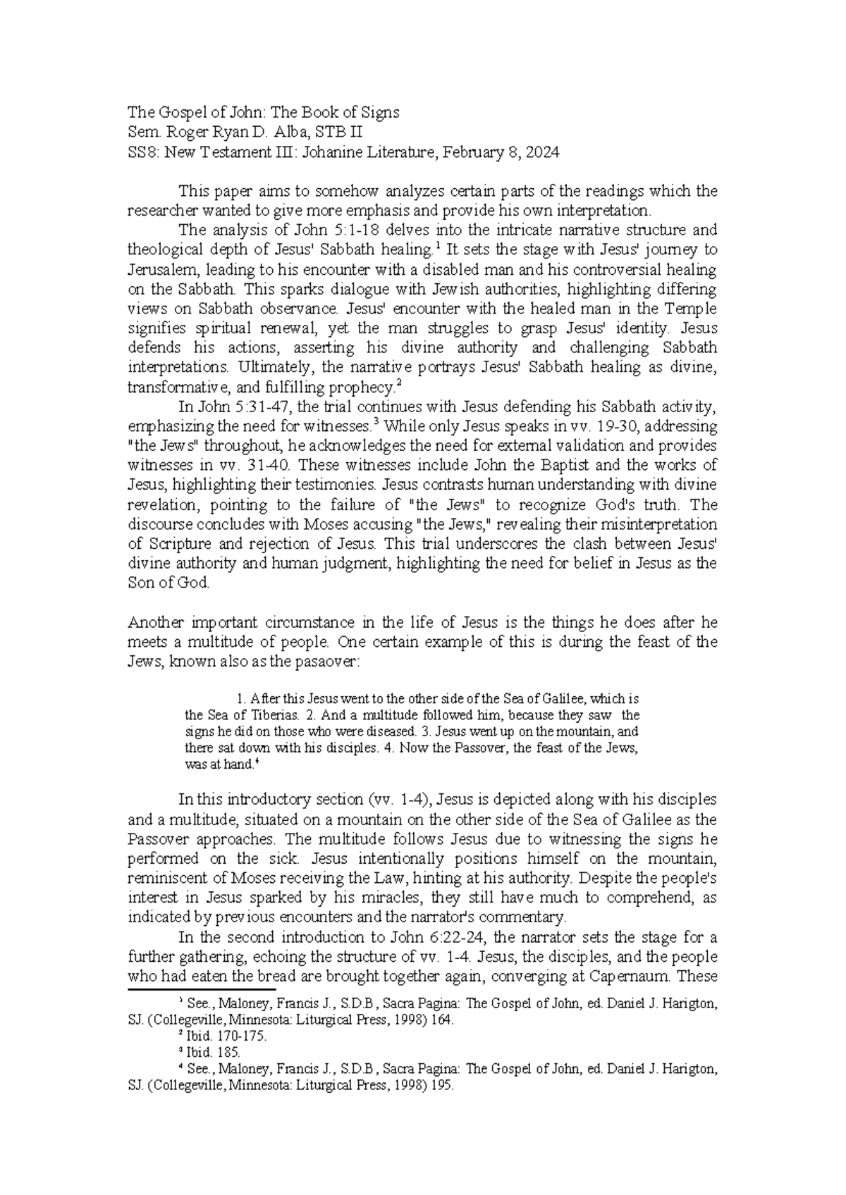 Paper 2 The Gospel of John - The Gospel of John: The Book of Signs Sem ...