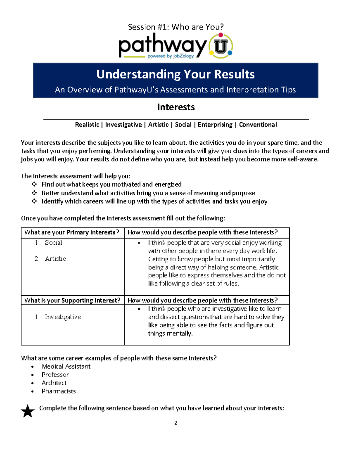 Career Design Workbook Section 1 - Session #1: Who are You? Interests ...