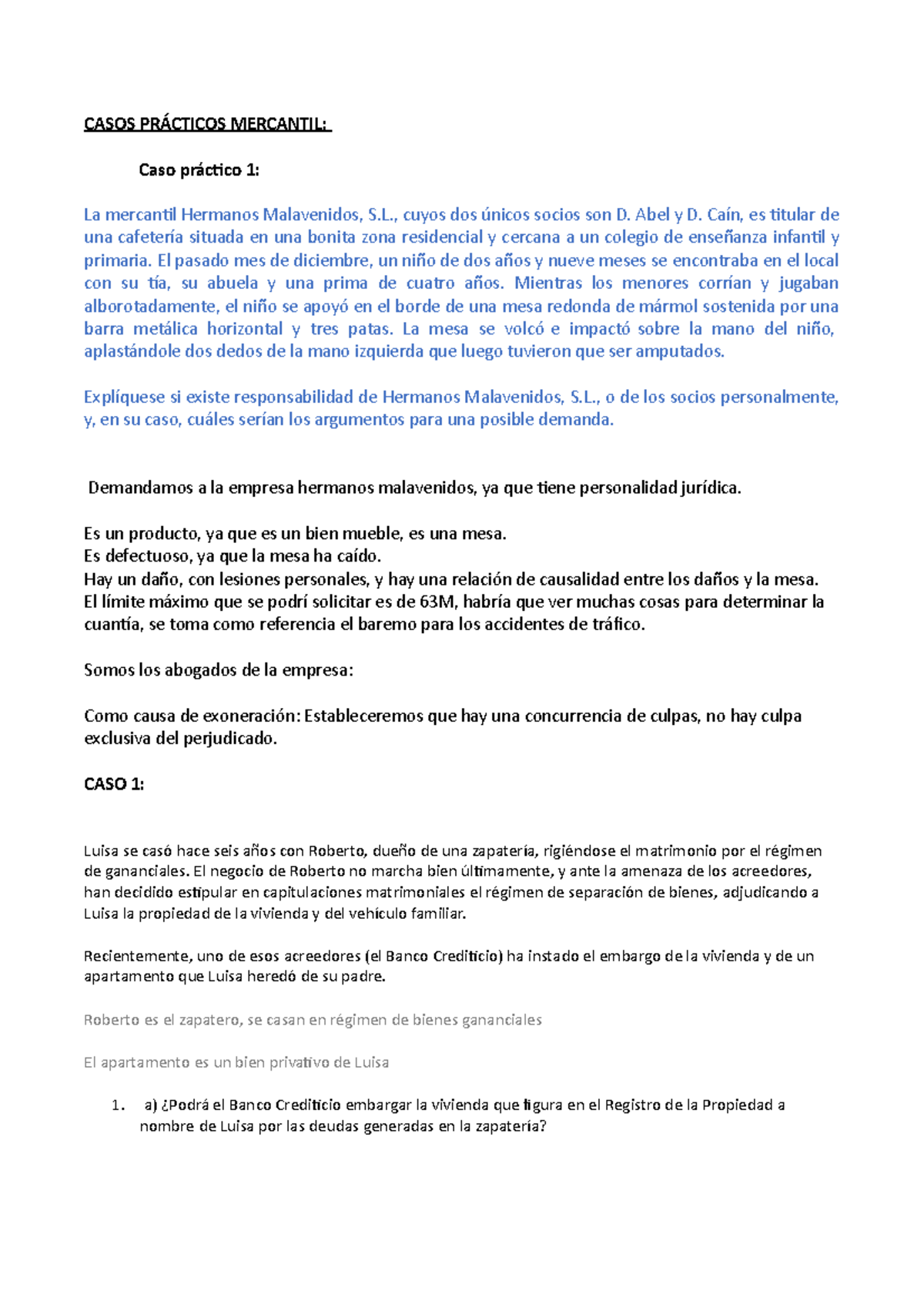 Casos Prácticos Mercantil - CASOS PRÁCTICOS MERCANTIL: Caso práctico 1: La mercantil Hermanos ...