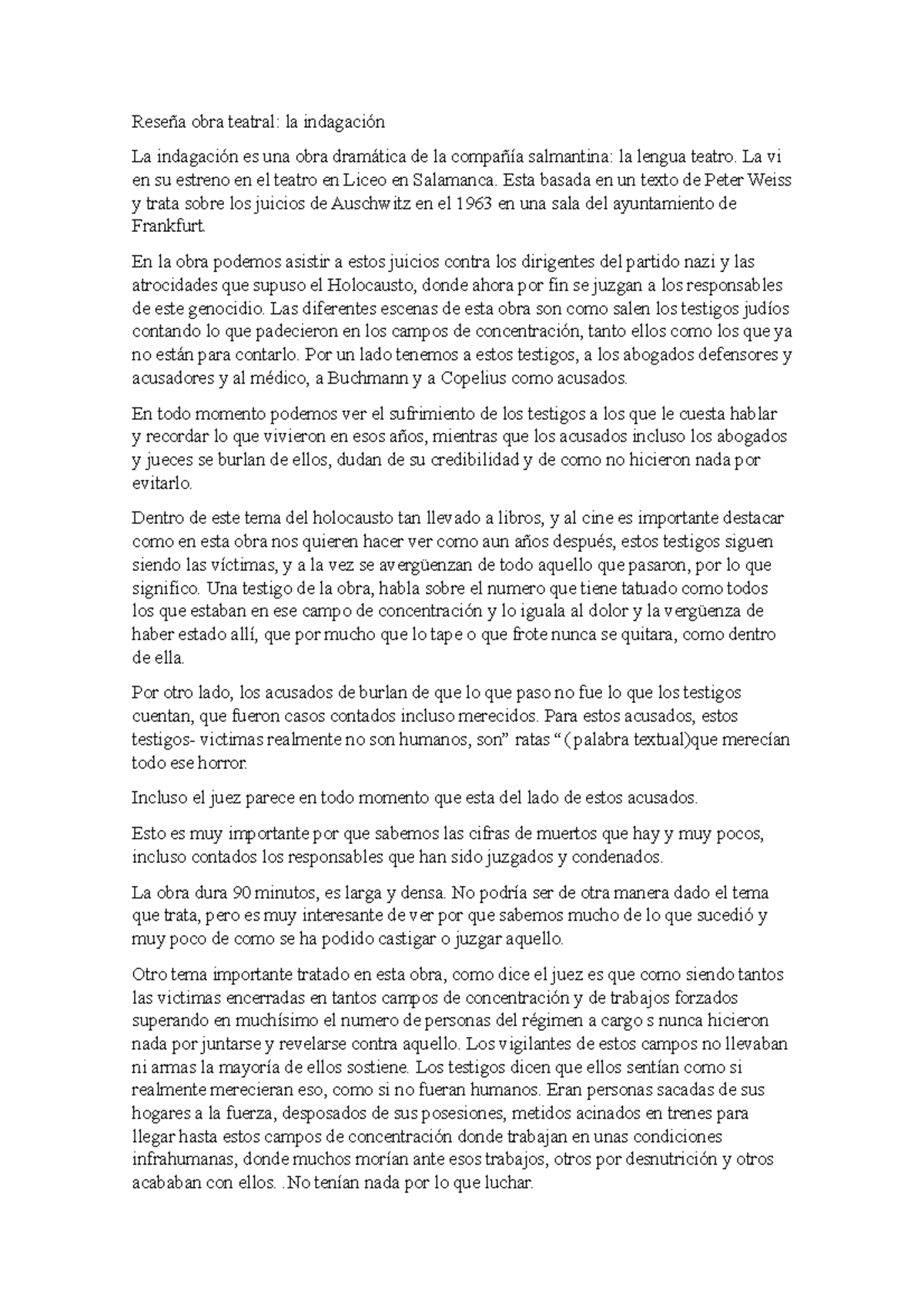 Reseña teatro - Reseña obra teatral: la indagación La indagación es una ...