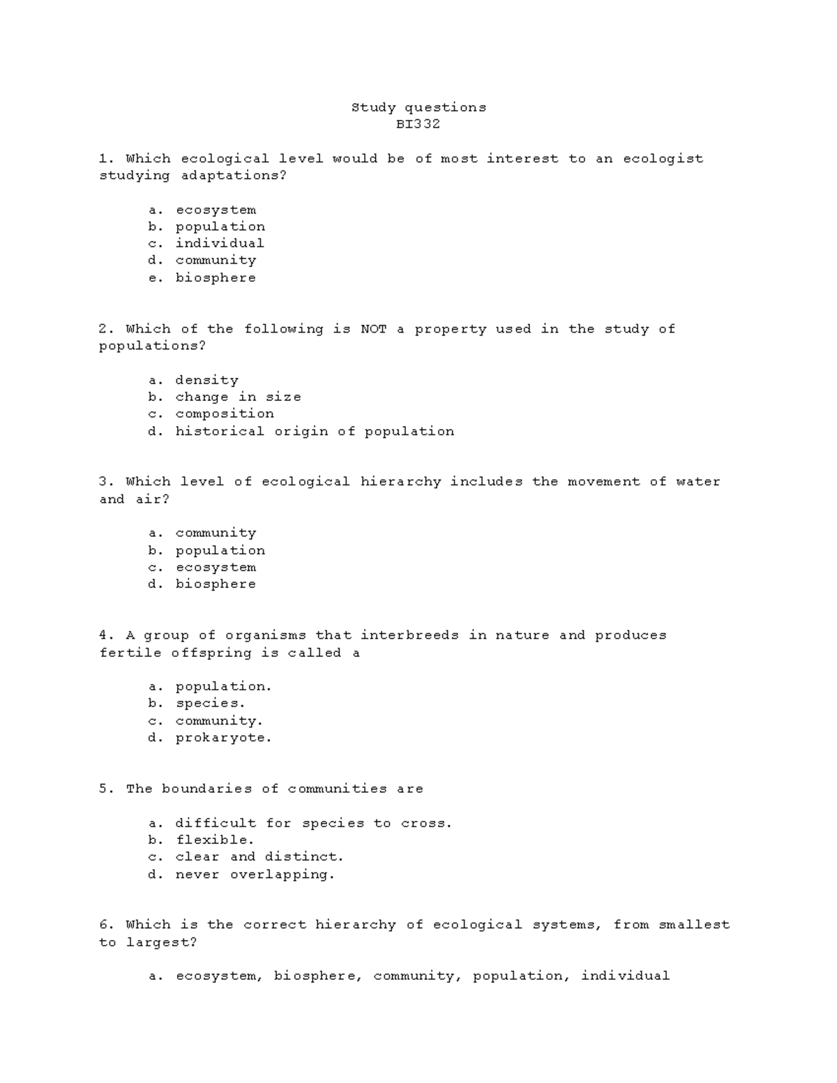 Midterm review - BI 332 - Studocu