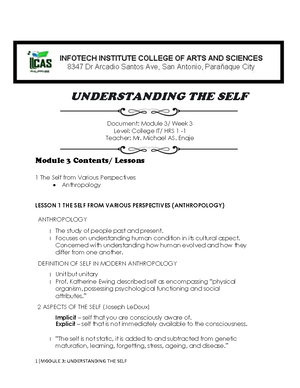 Understanding THE SELF Module 4 - UNDERSTANDING THE SELF Document: Module 4/ Week 5 (M1) Level ...