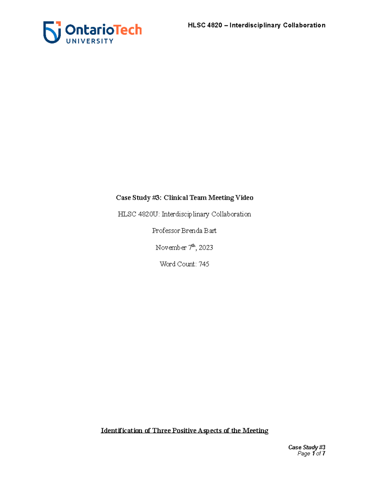 Case study 3 - Interdisciplinary Collaboration - Case Study #3 ...