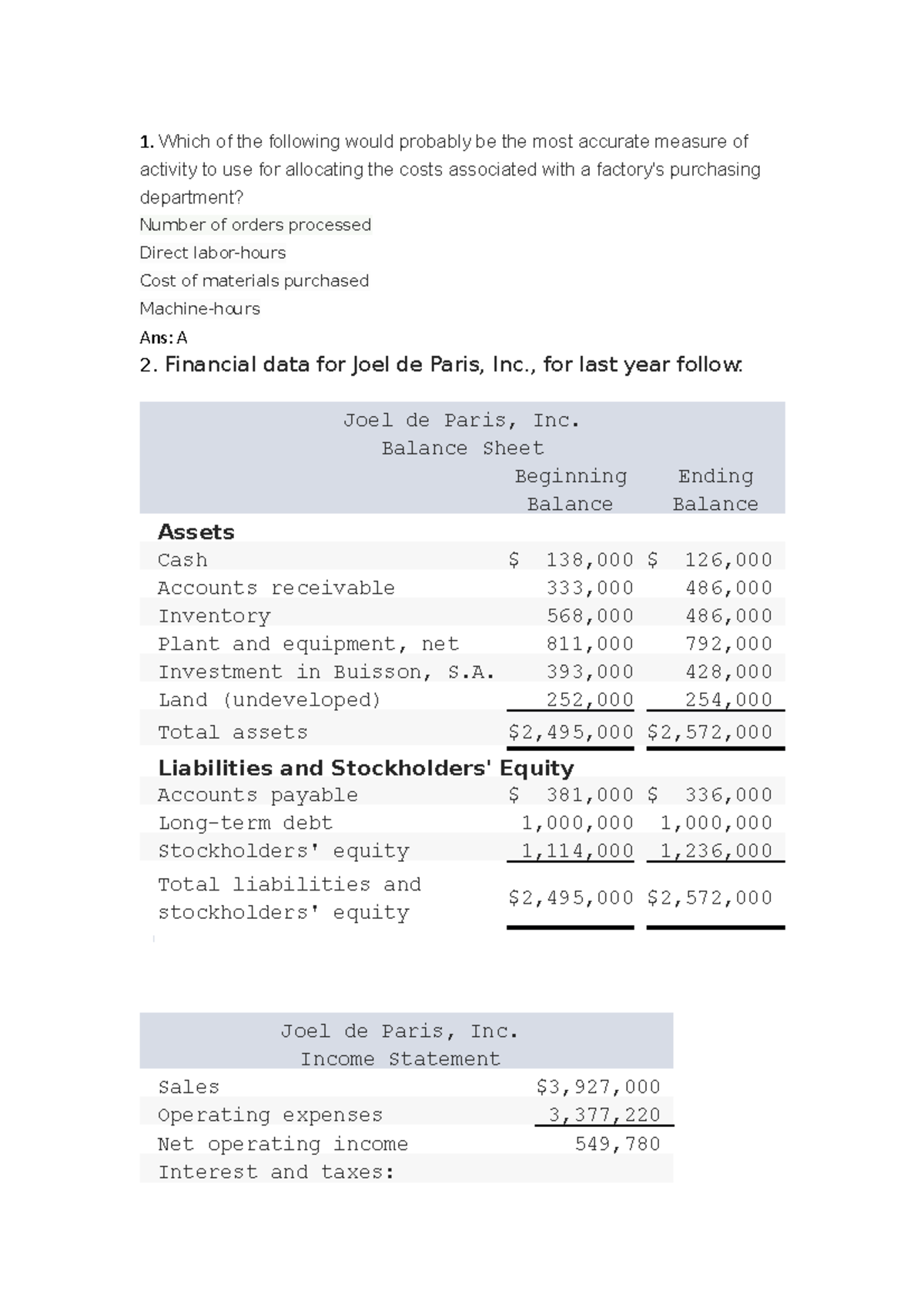 EXAM pp - past paper - 1. Which of the following would probably be the ...