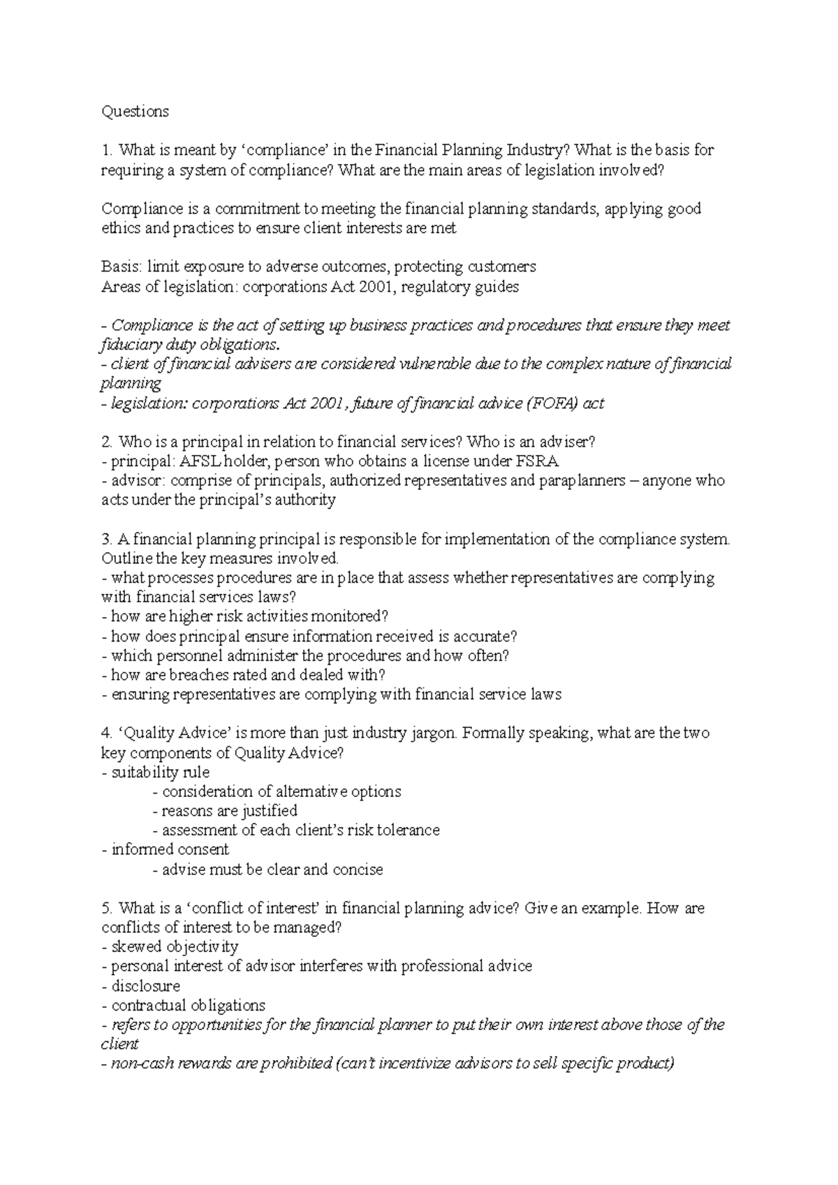 Tute 2 - tutorial 2 - Questions What is meant by ‘compliance’ in the ...