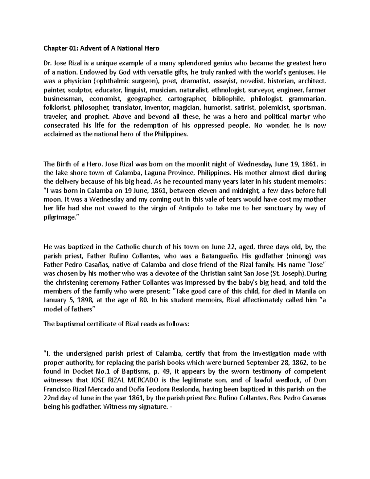 Chapter-01-13 Rizal - Chapter 01 : Advent of A National Hero Dr. Jose ...
