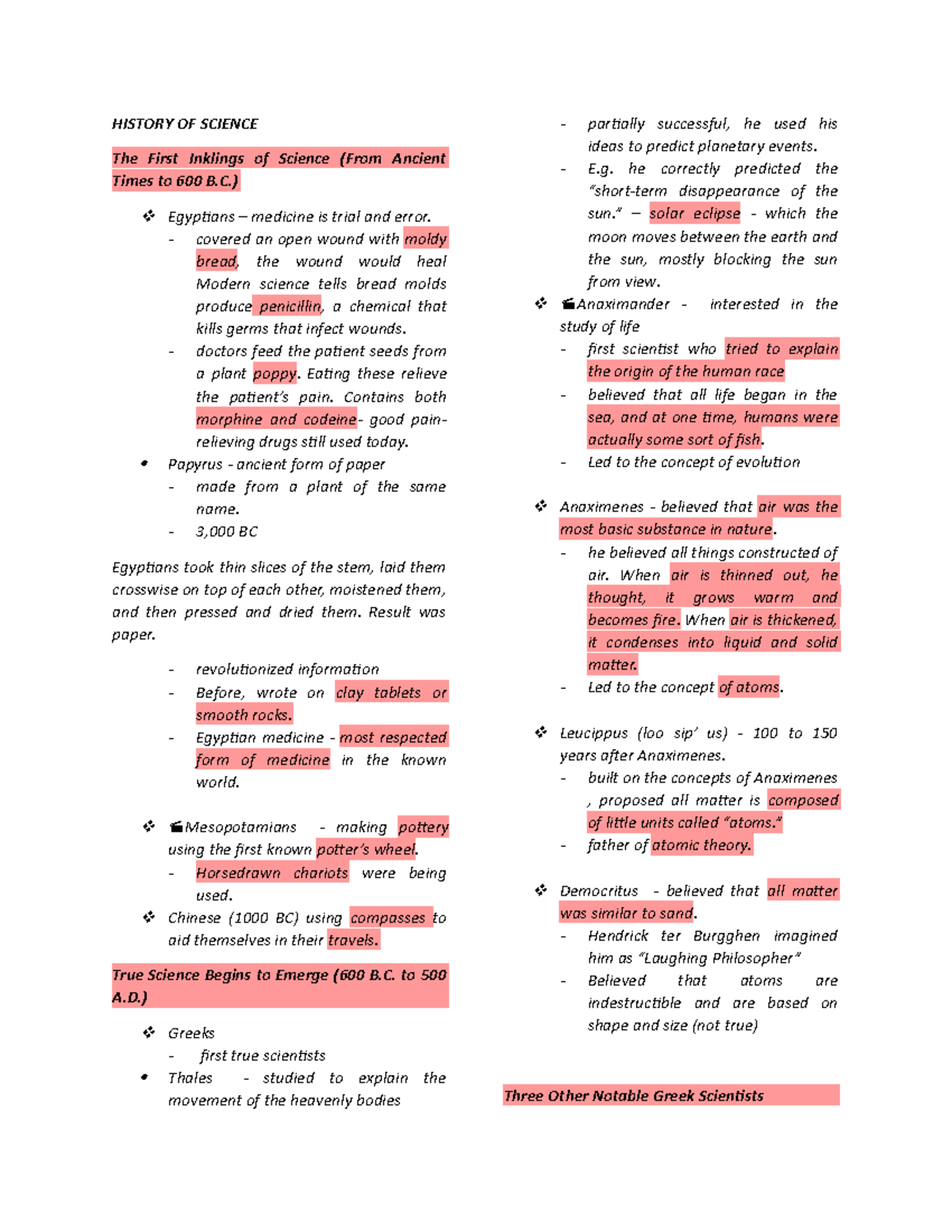 Science technology Society - HISTORY OF SCIENCE The First Inklings of ...