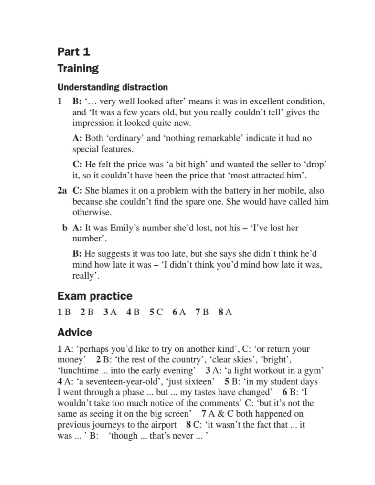 TEST 1 - TEST 1 - Part 1 Training Understanding distraction 1 B: very ...