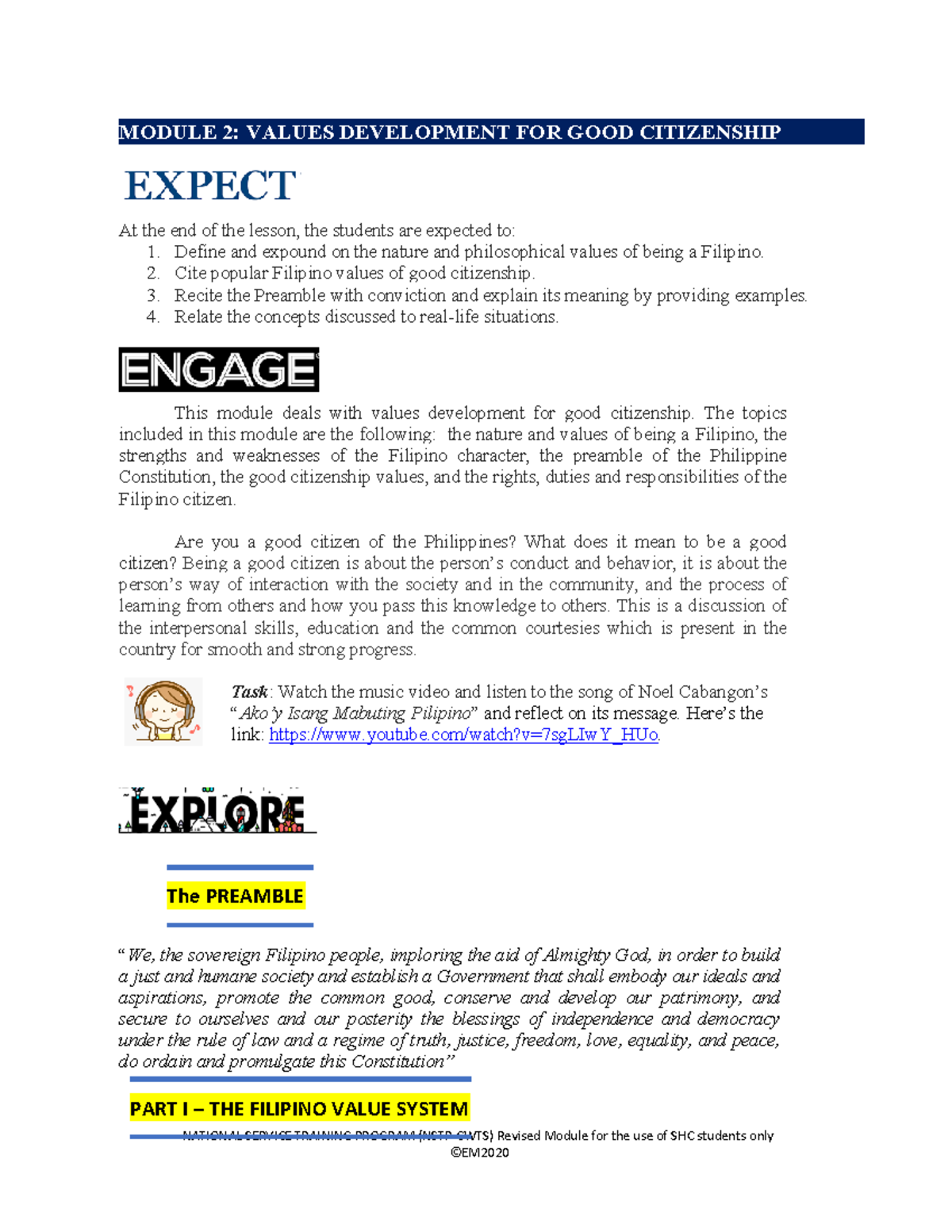 Lecture NOTE 2 - values development for good citizenship first year ...