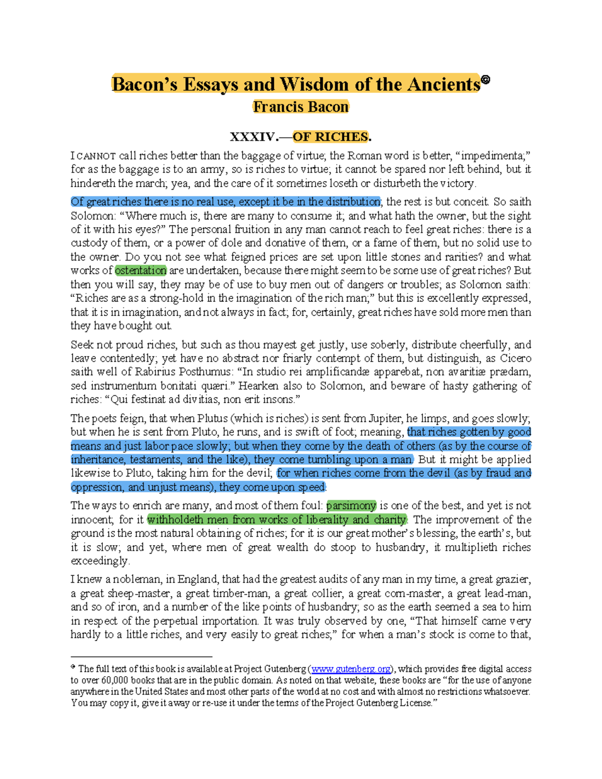 BUSI 100 Class #3 reading - Bacon’s Essays and Wisdom of the Ancients ...