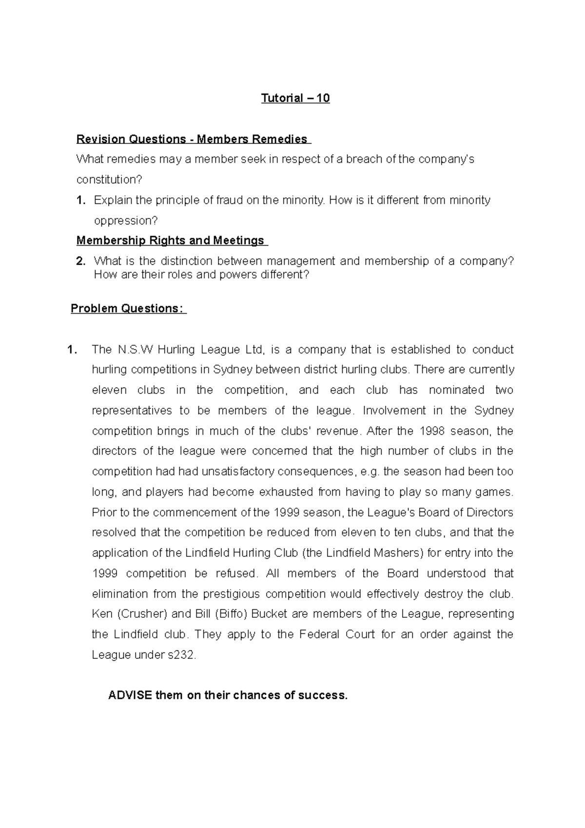 Tutorial 10 - Answer guide 10 - Tutorial – 10 Revision Questions ...