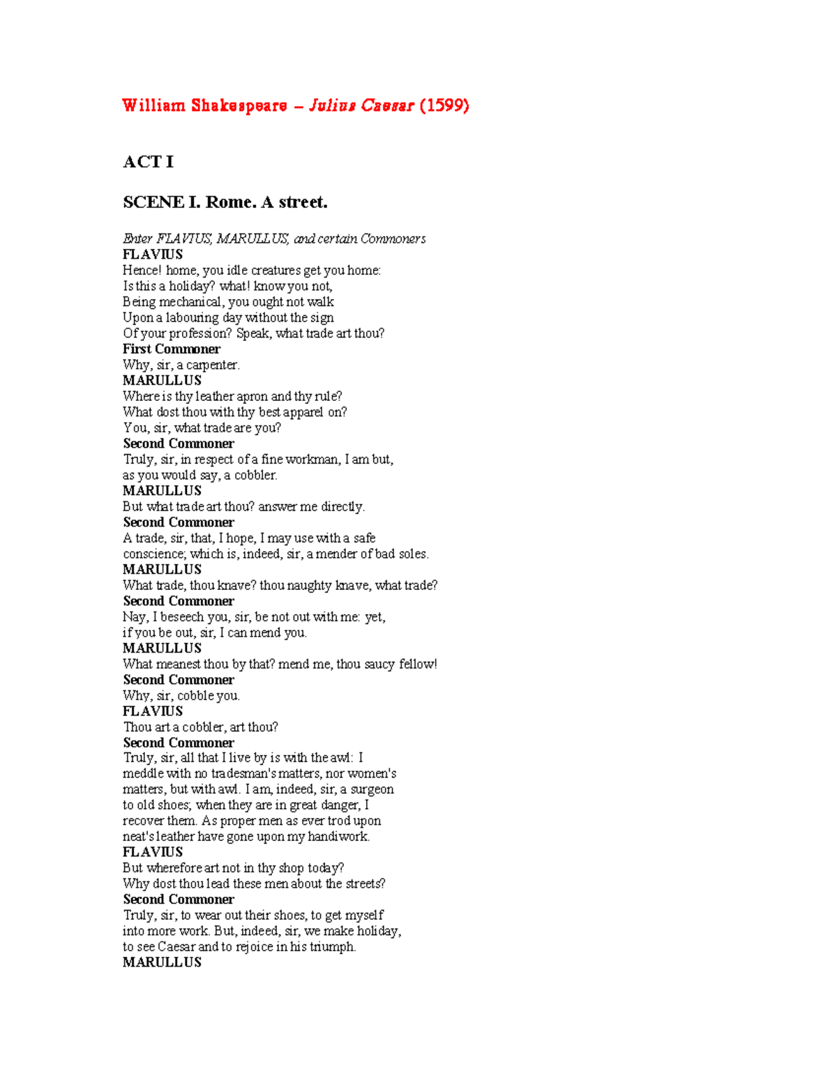 William Shakespeare – Julius Caesar - William Shakespeare – Julius ...
