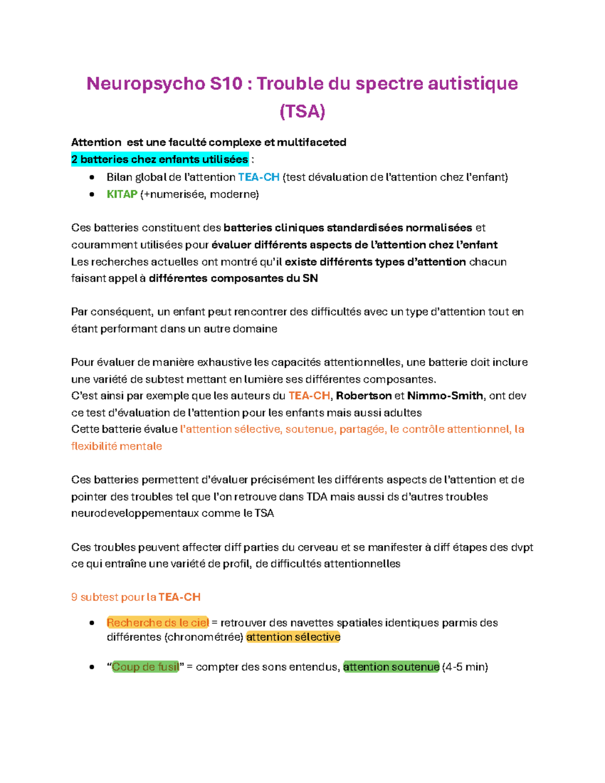 Neuropsycho S10 - C’est ainsi par exemple que les auteurs du TEA-CH ...