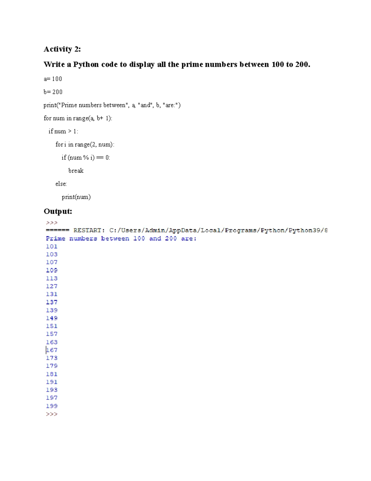 Lab Manual 7 for while loop - Activity 2: Write a Python code to ...
