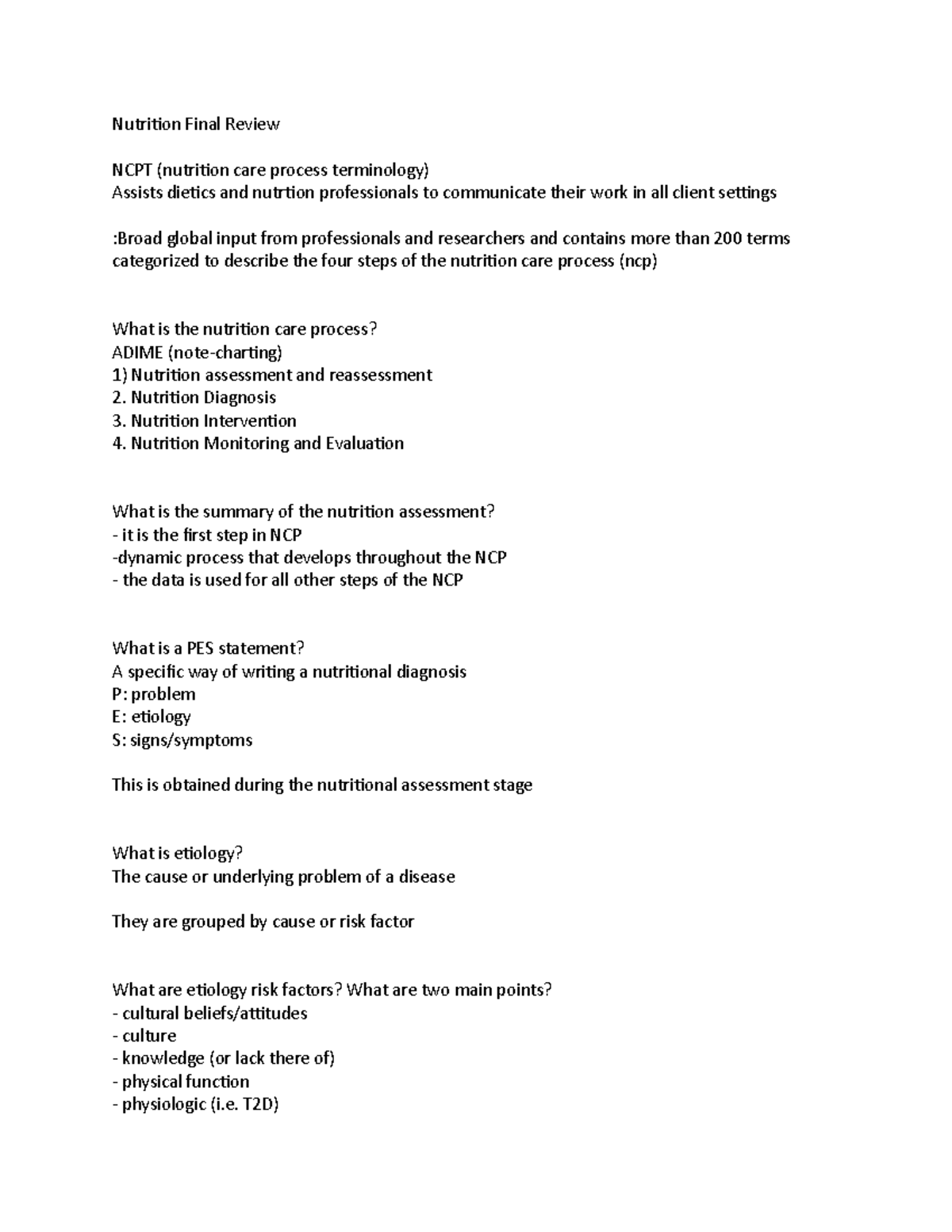 Nutrition Final Review - Nutrition Final Review NCPT (nutrition care ...