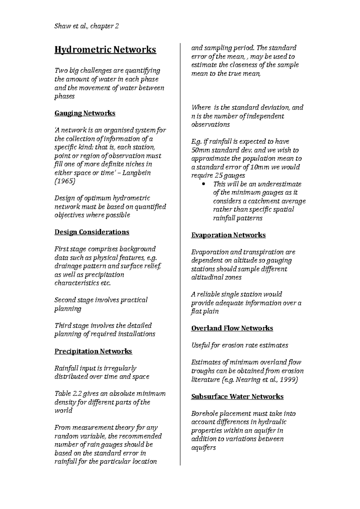 Chapter 2 Hydrometric Networks - Shaw et al., chapter 2 Hydrometric ...