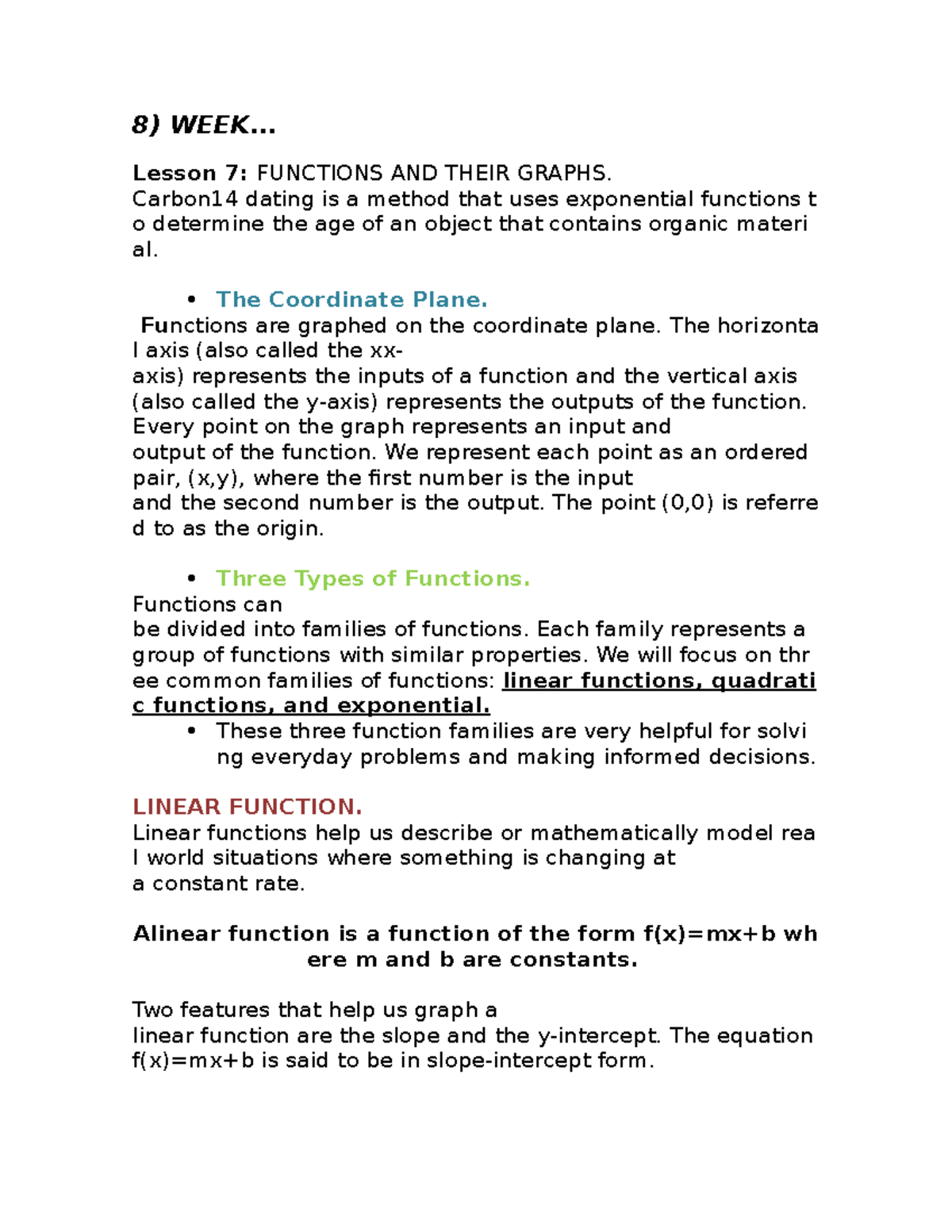 FDMAT108 Week #8 Notes - 8) WEEK... Lesson 7: FUNCTIONS AND THEIR ...