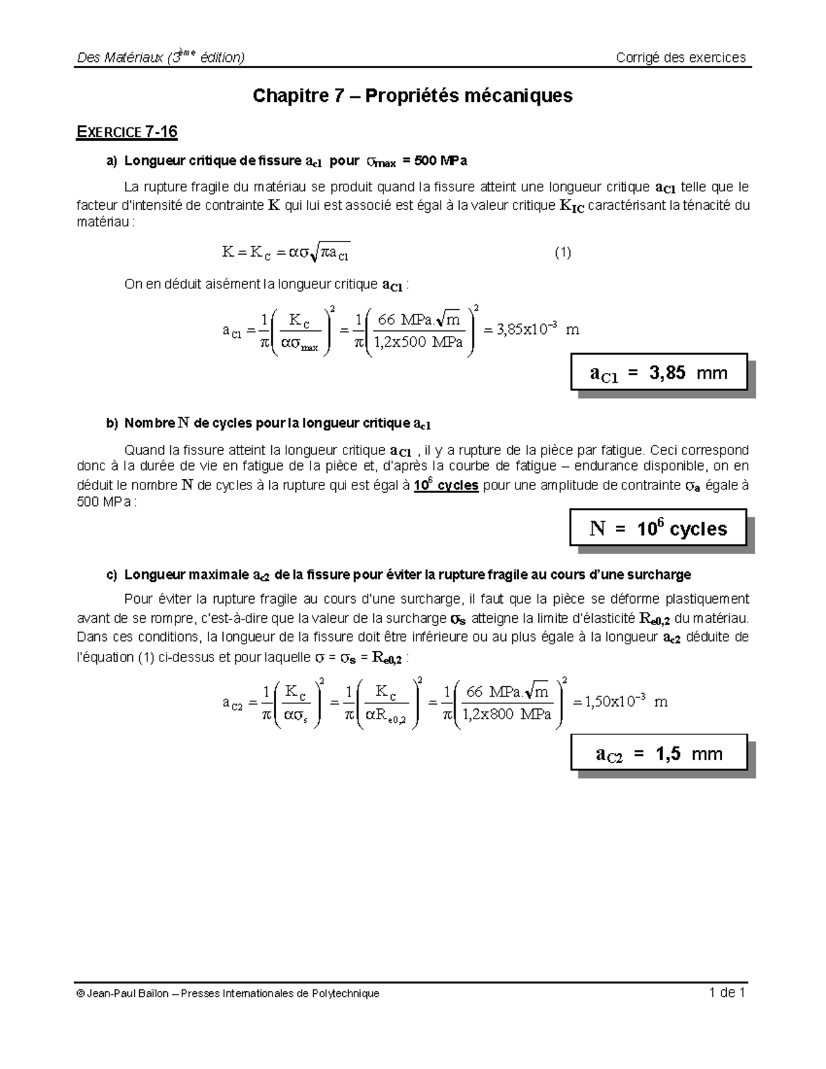 Des matériaux - Exercice 7.16 - Solution - Des Matériaux (3ème édition ...
