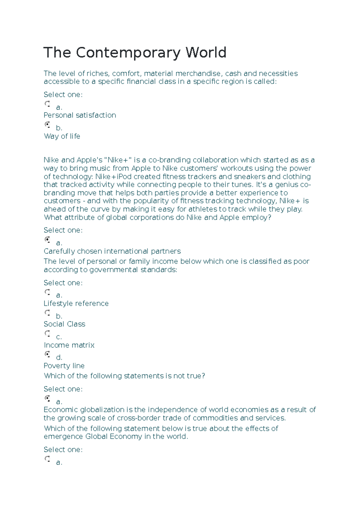 The Contemporary World Answer 2 - The Contemporary World The level of ...