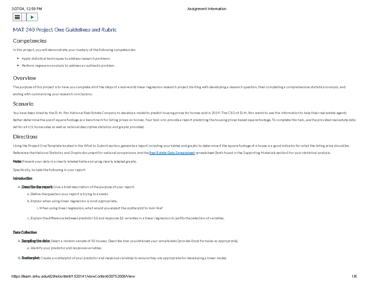 Project One Guidelines and Rubric - MAT-240-R4021 Applied Statistics ...