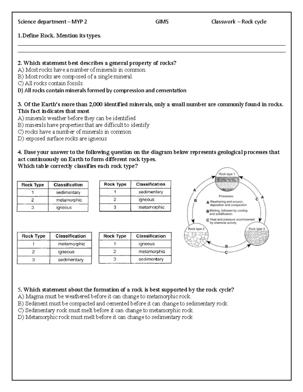 Rock cycle - fsaafasgasgasgas - Science department – MYP 2 GIMS ...