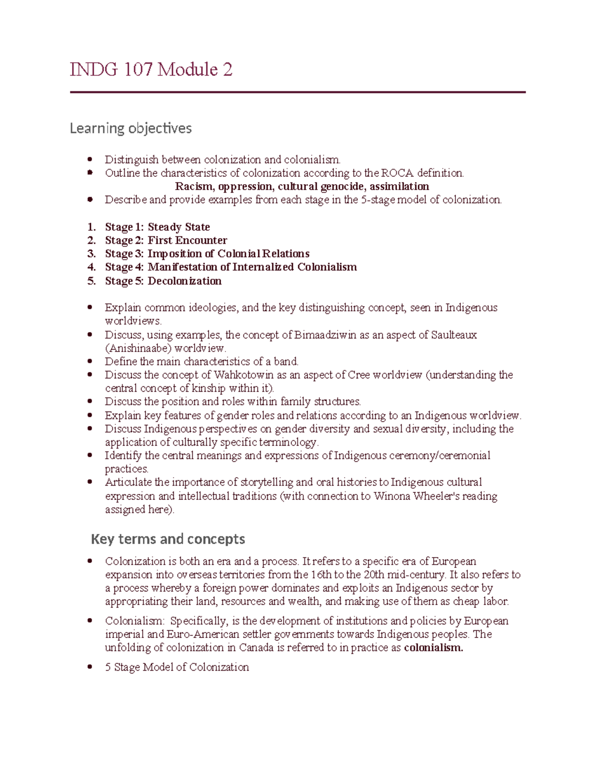 INDG 107 Module 2 - Summary Indigenous Studies 107 - INDG 107 Module 2 ...