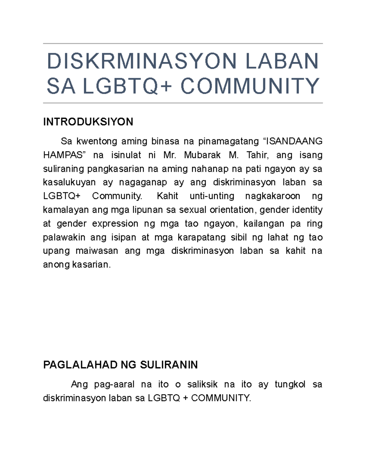 Diskrminasyon Laban SA Lgbtq+ - DISKRMINASYON LABAN SA LGBTQ+ COMMUNITY ...