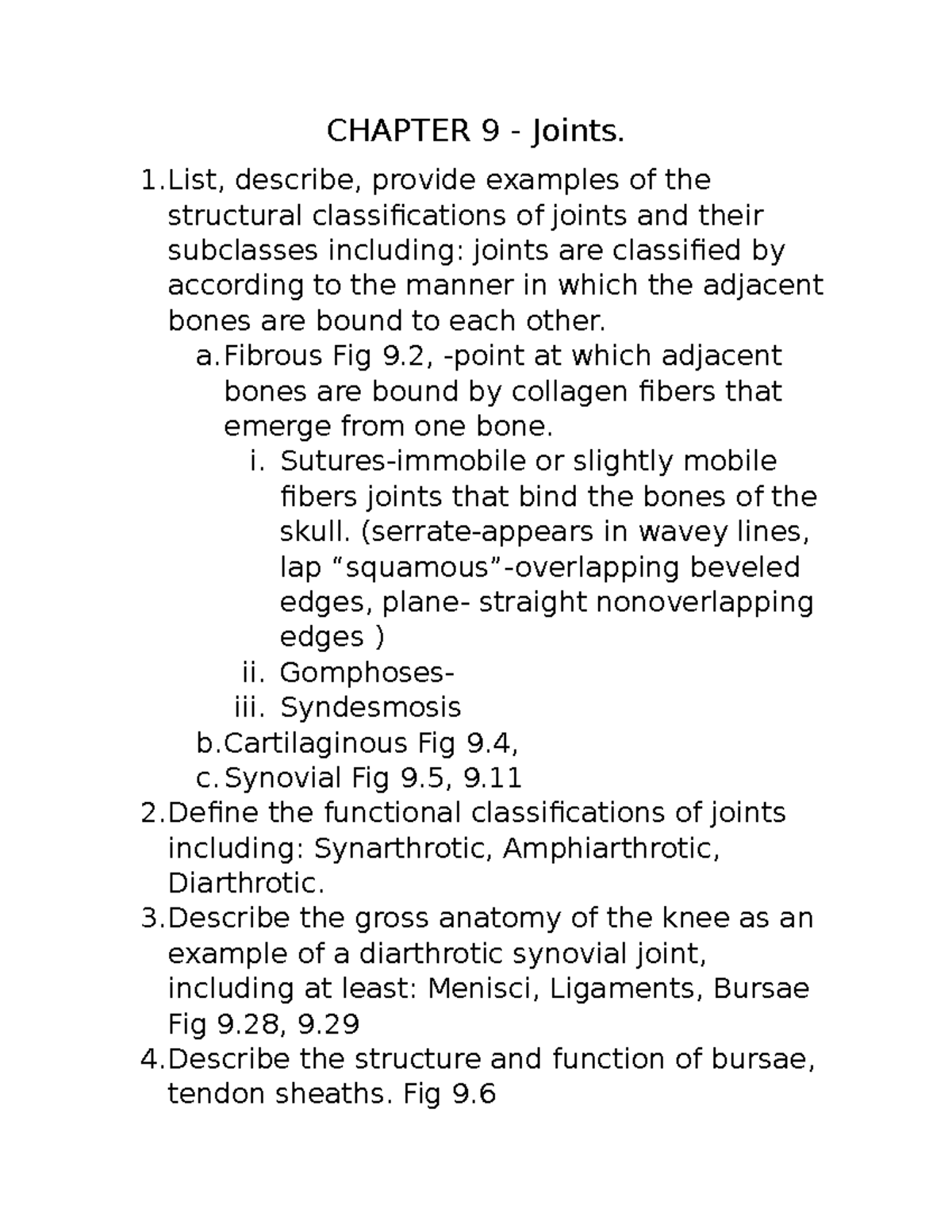 Chapter 9- Dr Blum - CHAPTER 9 - Joints. 1, describe, provide examples ...