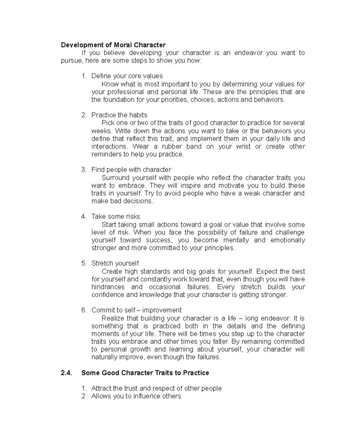 Development of Moral Character - These are the principles that are the ...