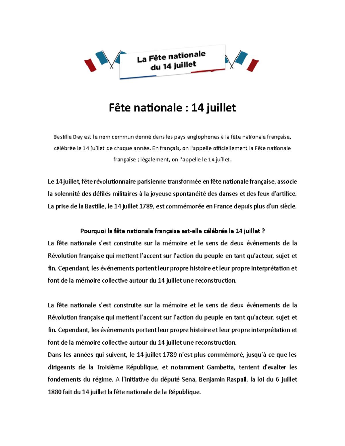 Project - .......... - Fête nationale : 14 juillet Bastille Day est le ...