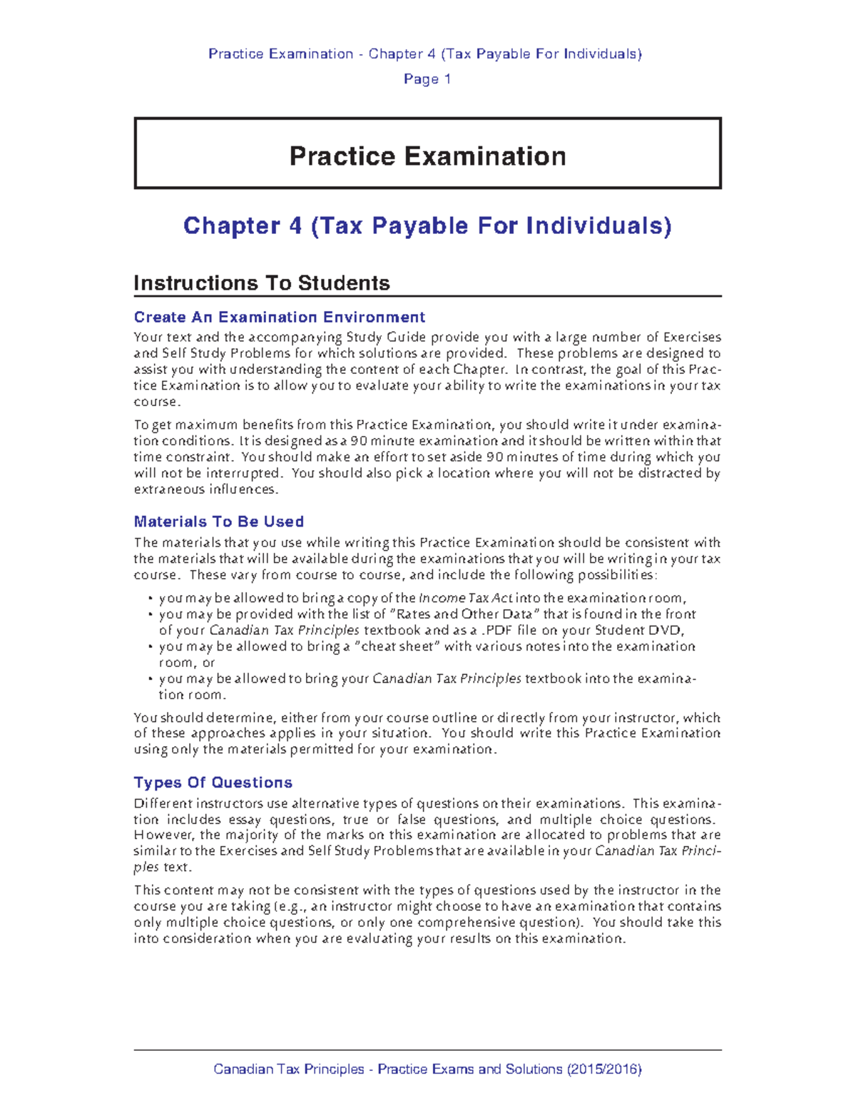 Sample/practice exam 2015, questions - Practice exam for chapter 4 ...