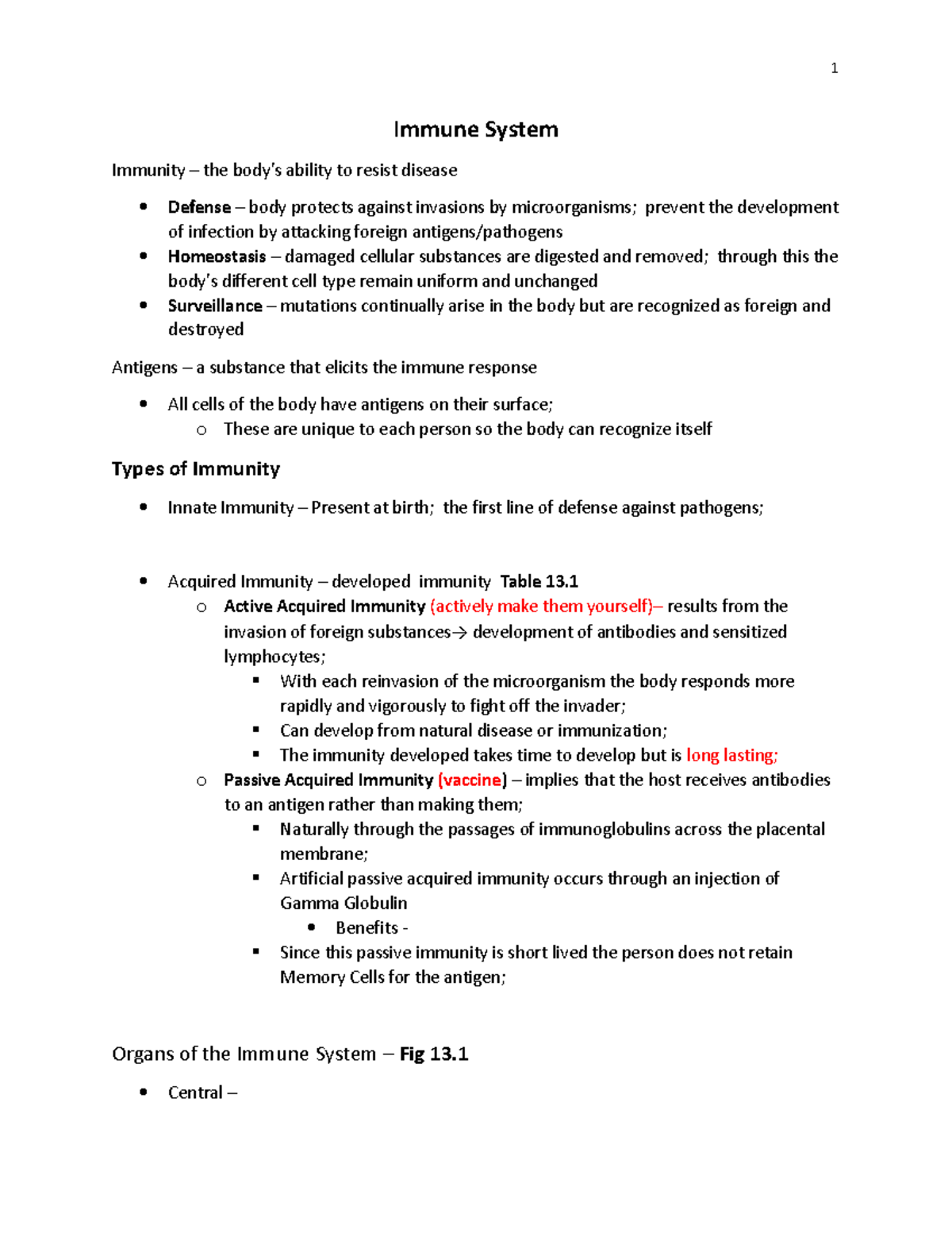 Immune System Lecture and Handout 2021 - Immune System Immunity – the ...