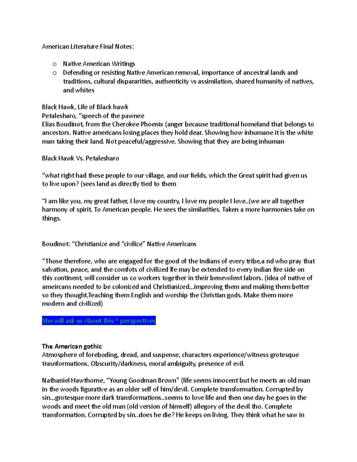 American Literature Final Notes - Native americans losing places they ...