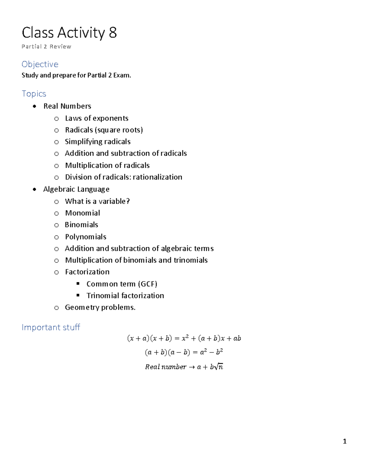Class Activity 8 Review P 2 - Class Activity 8 Partial 2 Review ...