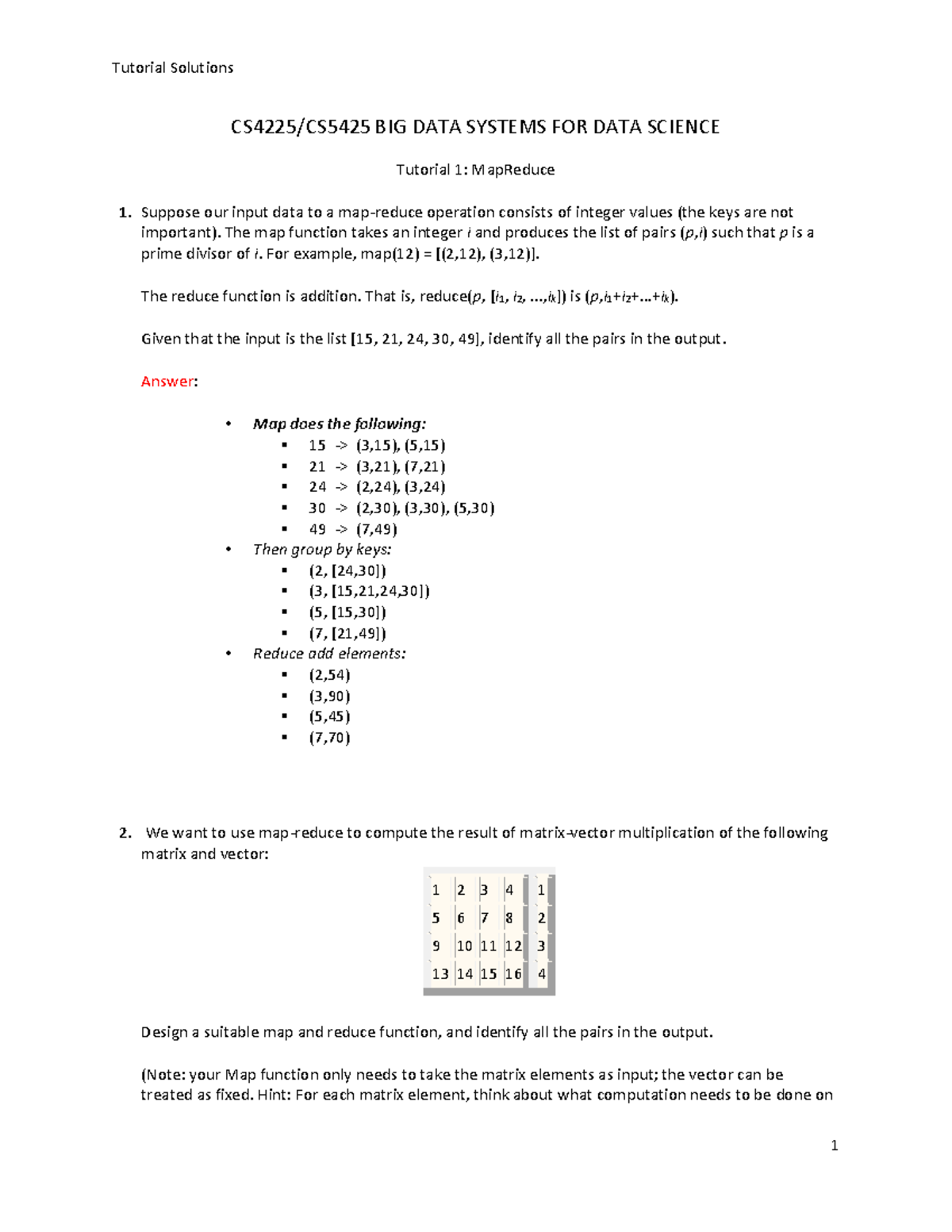 Cs4225 Tutorial 1 Ans Cs4225cs5425 Big Data Systems For Data Science Tutorial 1 Mapreduce 7547