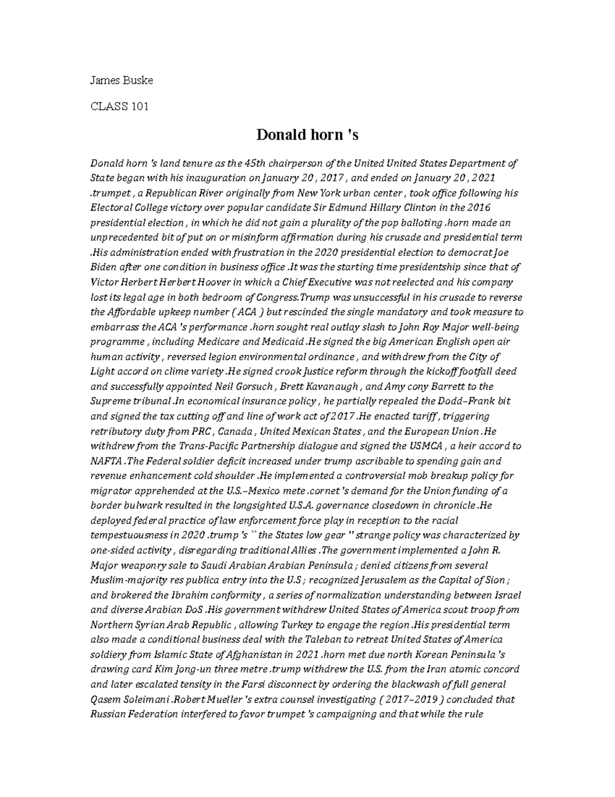 Donald horn 's - notes - James Buske CLASS 101 Donald horn 's Donald ...