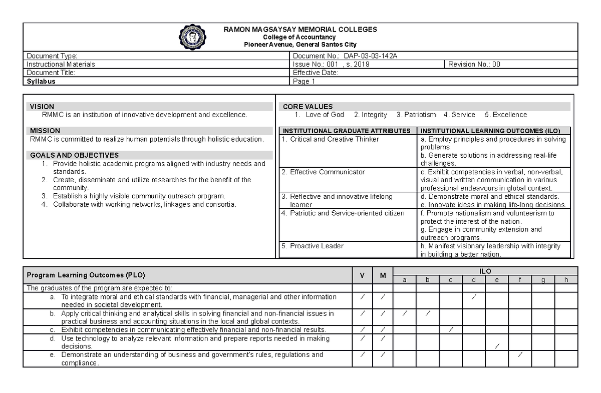 Syllabus CN 3035 Mgt 11 Operations Mgt and TQM - College of Accountancy ...