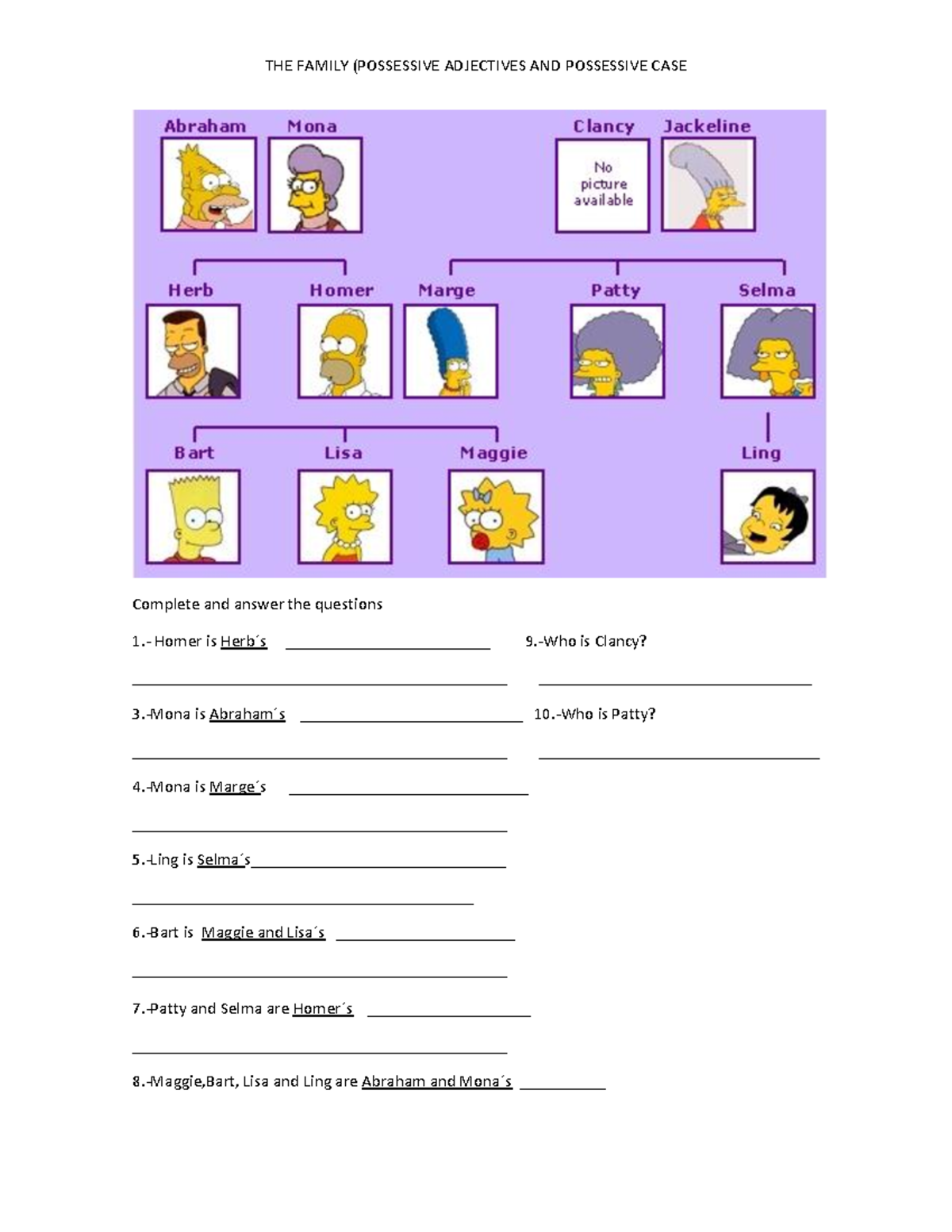 Present simple and possessives and family - THE FAMILY (POSSESSIVE ...