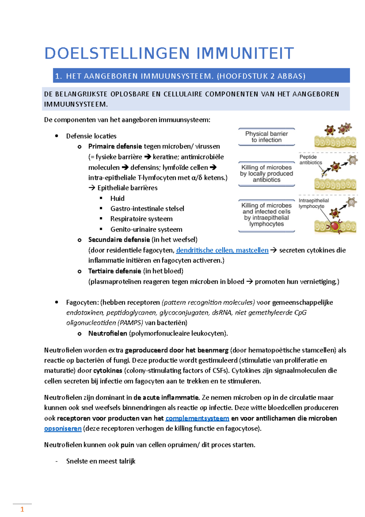Doelstellingen immuniteit hoofdstuk 1 - DOELSTELLINGEN IMMUNITEIT 1 ...