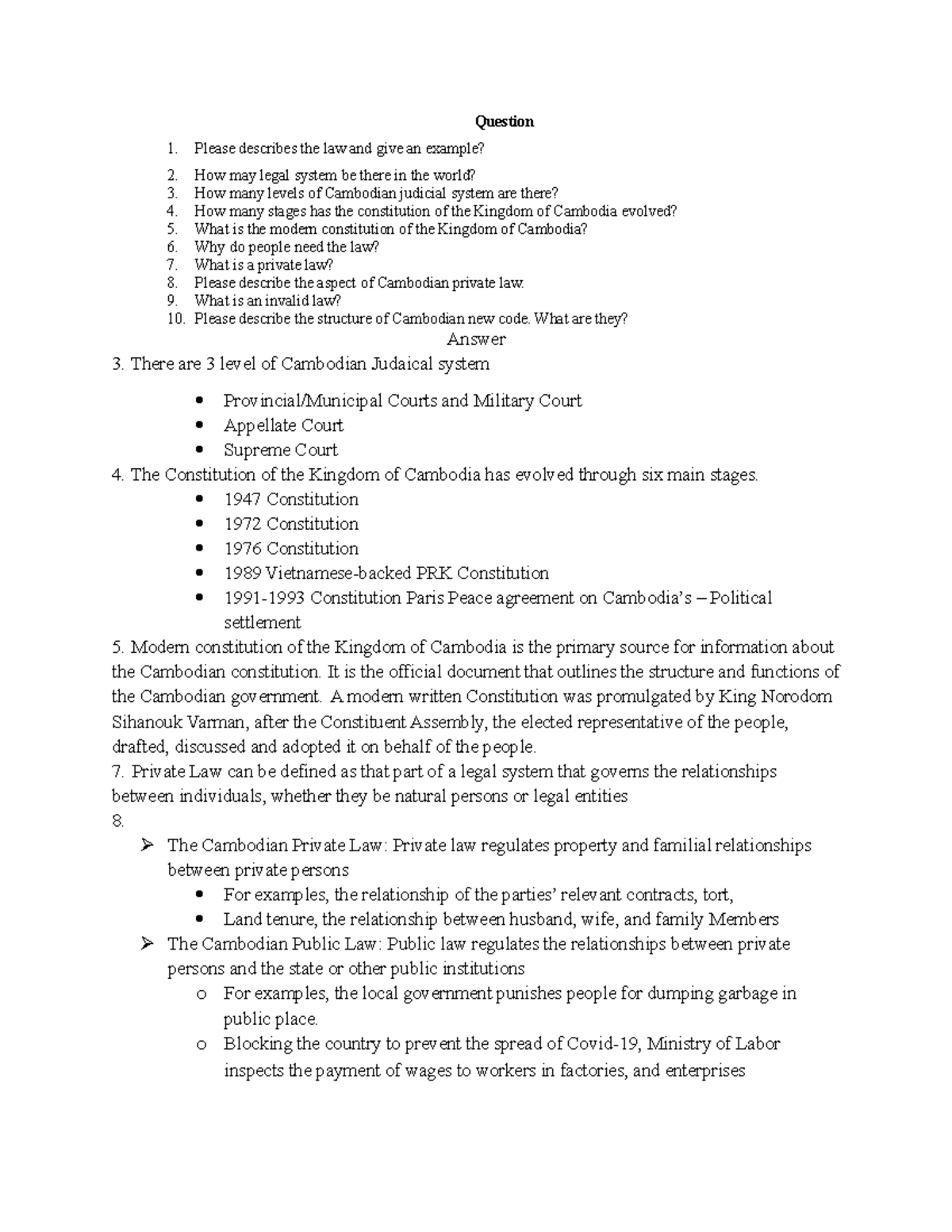 Question - Question 1. Please describes the law and give an example? 2 ...