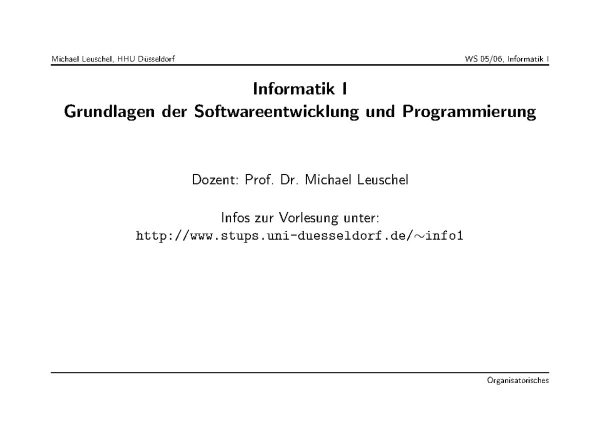 01 - folien - Programmierung - Informatik I Grundlagen der Softwareentwicklung und ...