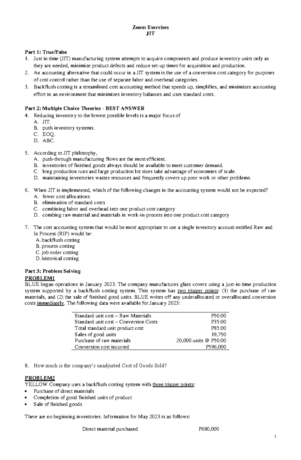 zoom materials JIT - 1 Zoom Exercises JIT Part 1: True/False Just in ...