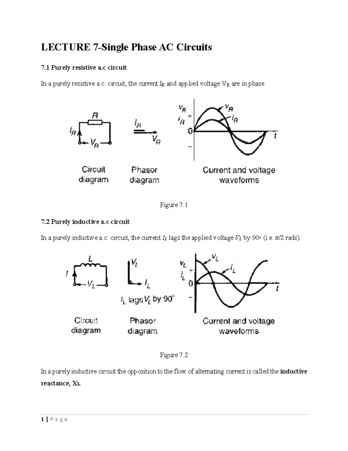 Lecture 7 Single Phase AC Circuits Mech - LECTURE 7-Single Phase AC Circuits 7 Purely resistive ...