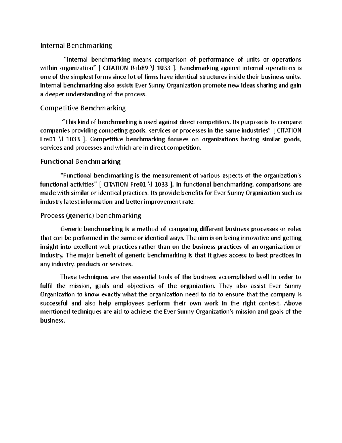 Internal Benchmarking - Internal Benchmarking “Internal benchmarking ...