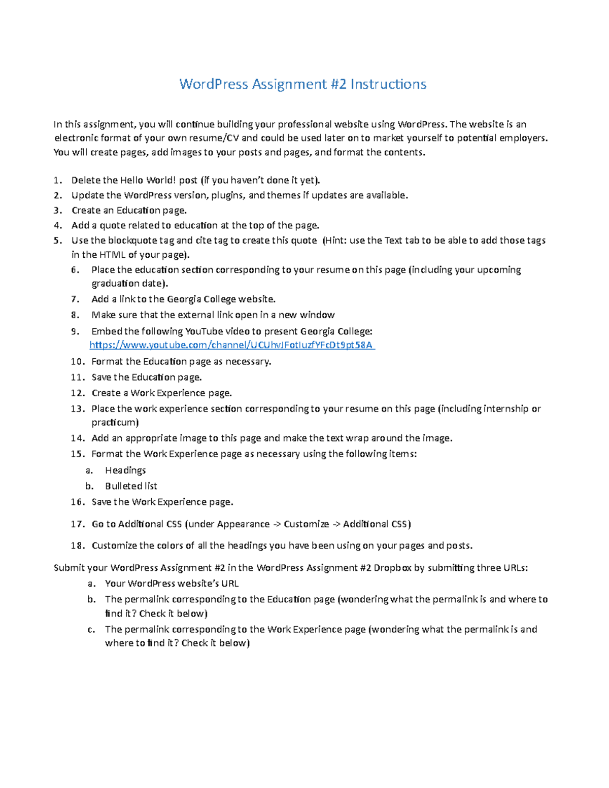 Word Press Assignment 2 - The website is an electronic format of your ...