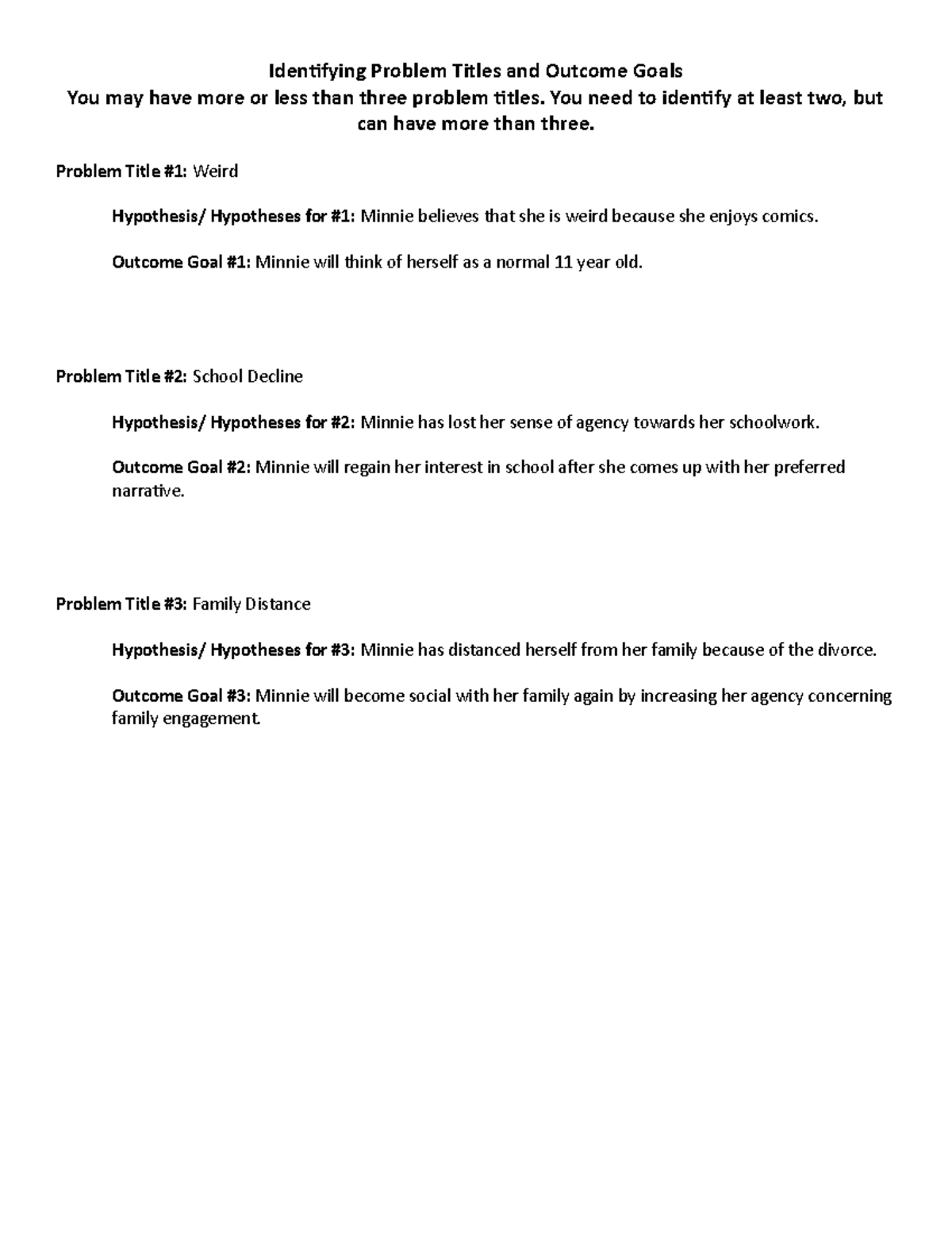 Problem Titles - Minnie - Identifying Problem Titles and Outcome Goals ...