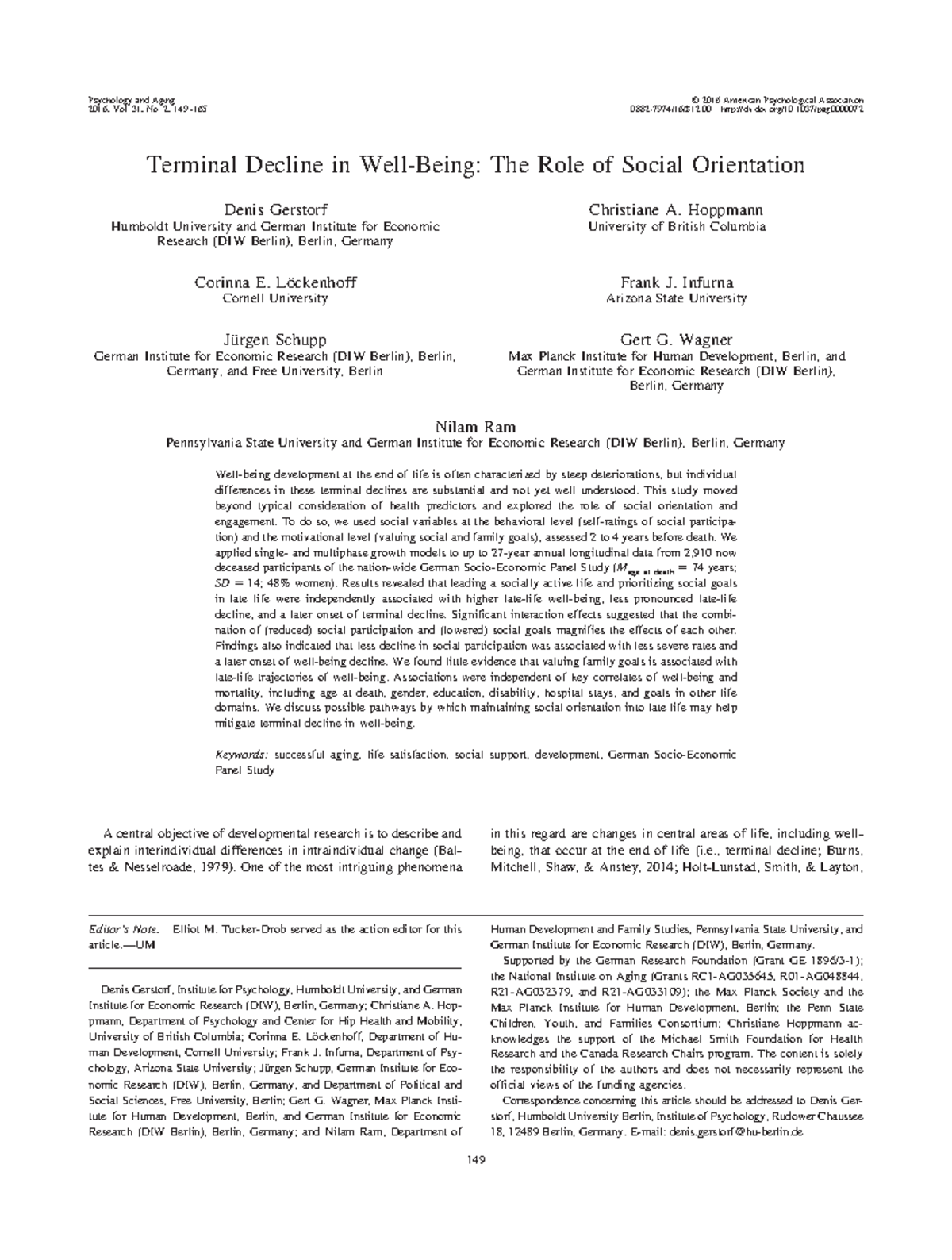 experimental psych - Terminal Decline in Well-Being: The Role of Social ...